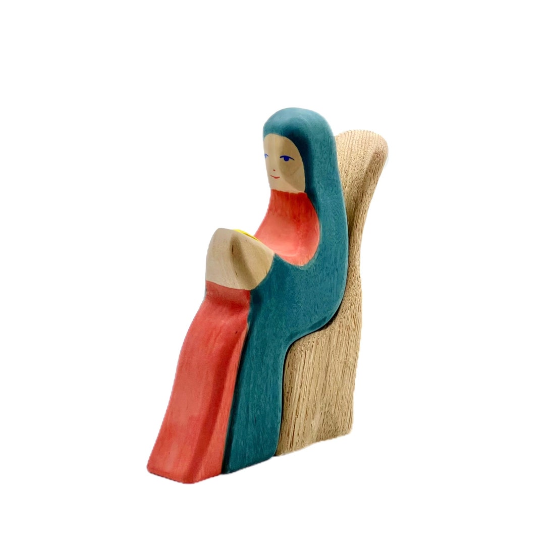 Handcrafted Open Ended Wooden Toy Figure Family - Mary on Throne 2 ...