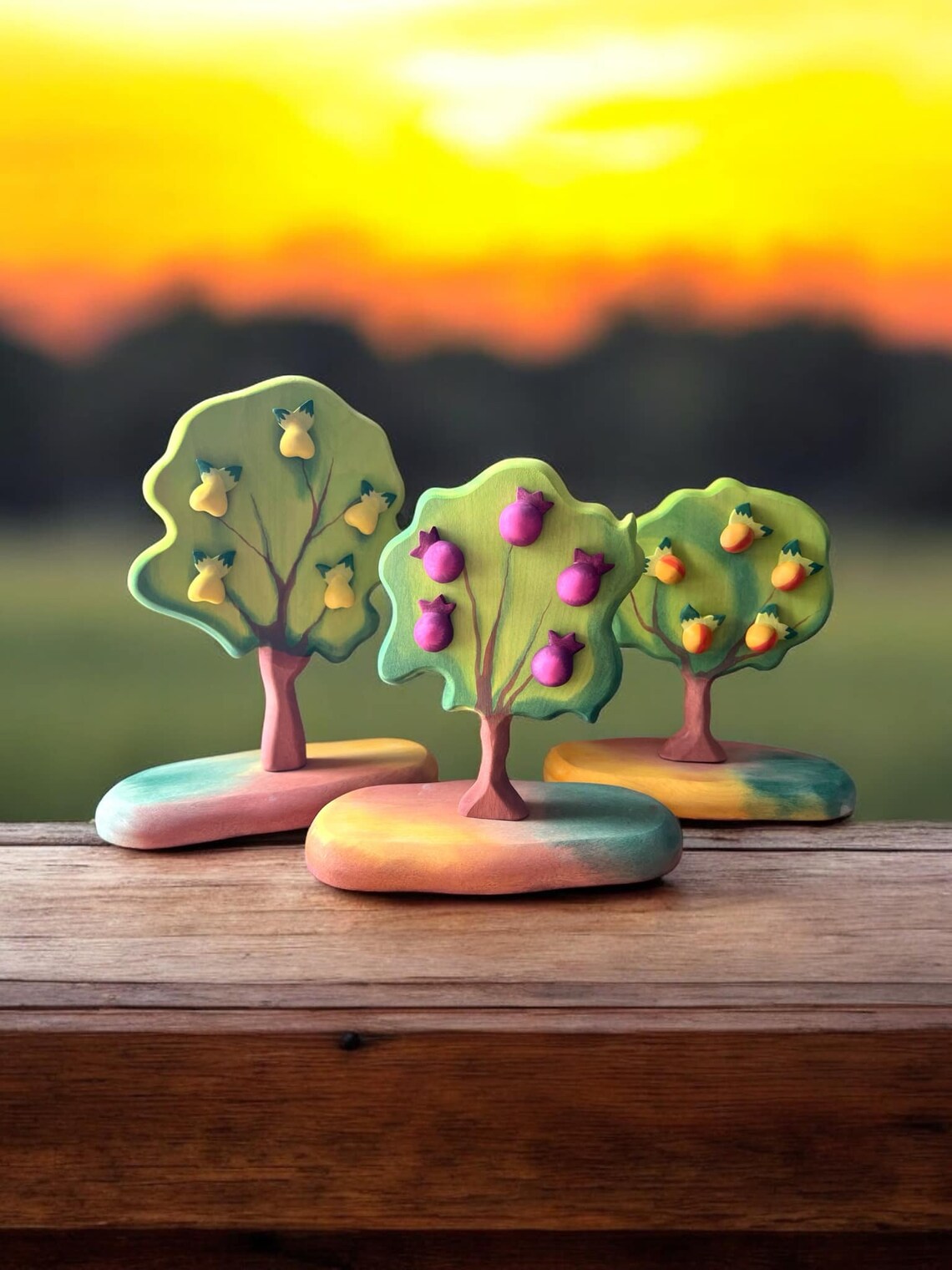 Handcrafted Open Ended Wooden Toy Tree and Landscaping - Pear Tree ...