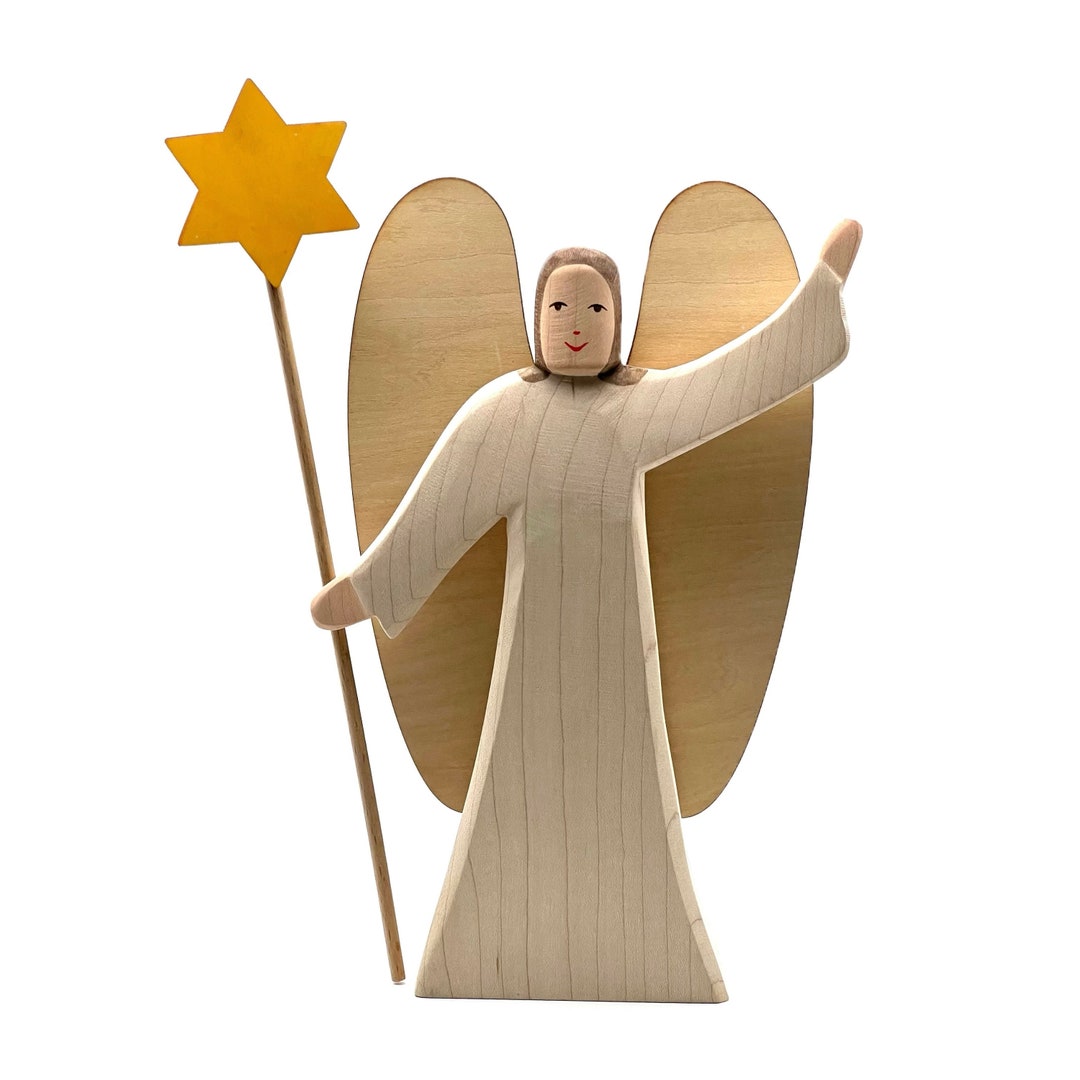 Handcrafted Open Ended Wooden Toy Figure Family - Angel With Star 2 ...