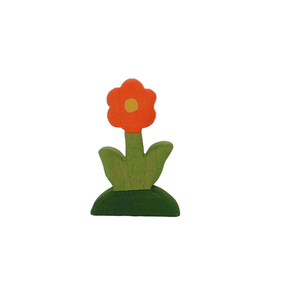 Handcrafted Open Ended Wooden Toy Tree and Landscaping - Orange Flower ...