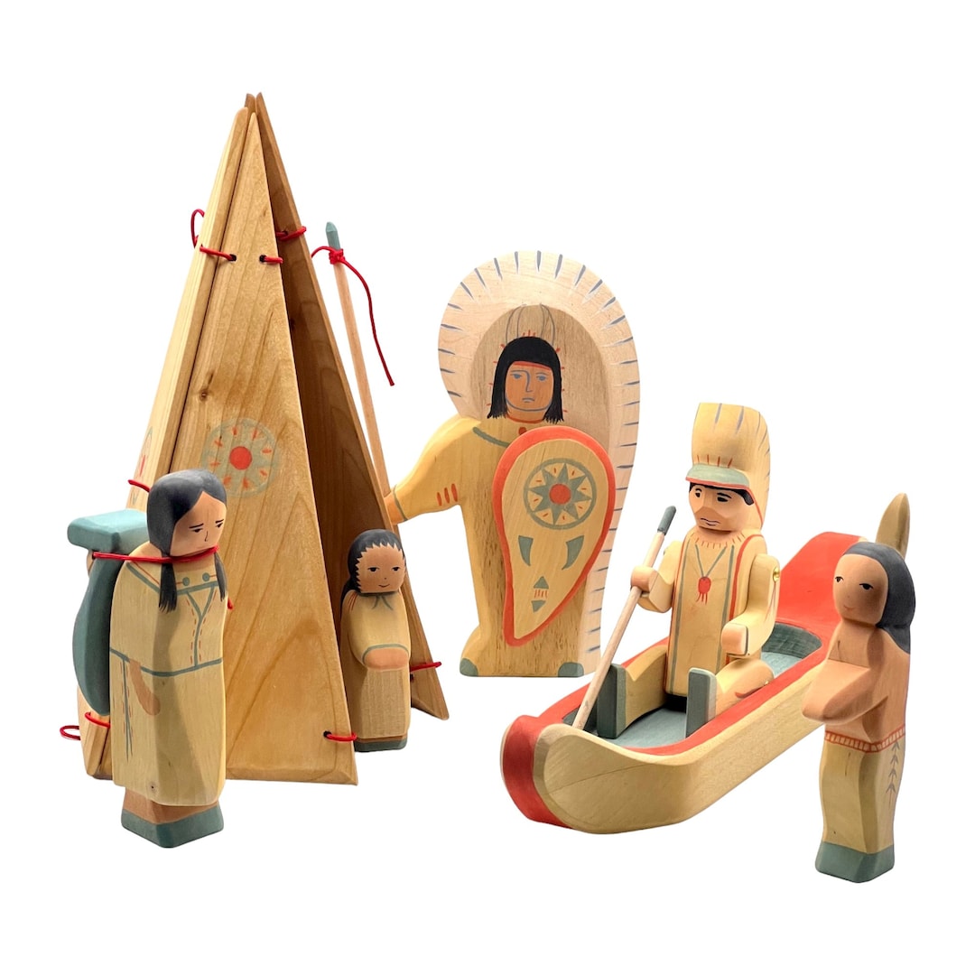 Handcrafted Open Ended Wooden Toy Figure Family - Indigenous American ...
