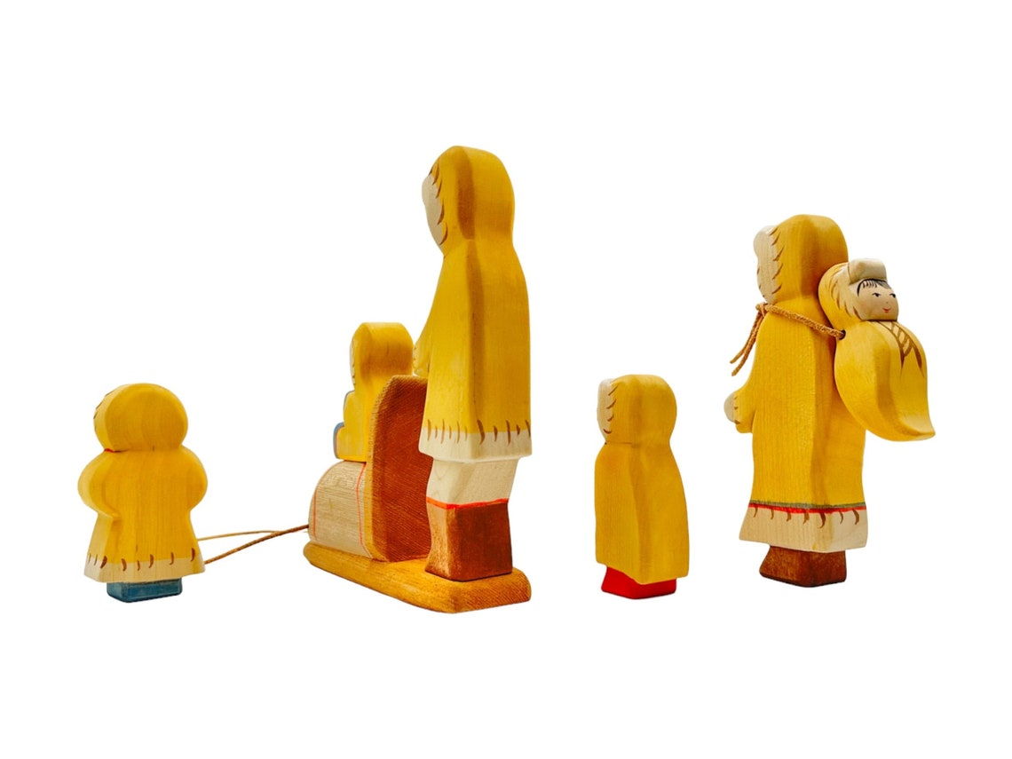 Handcrafted Open Ended Wooden Toy Figure Family - Inuit Eskimo Family ...
