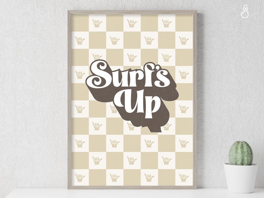 Surf's up Retro Wall Art, Printable Checkerboard Poster, Surfer Gift ...
