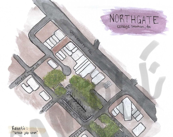 Texas A&M Art Print: Northgate Map - Etsy