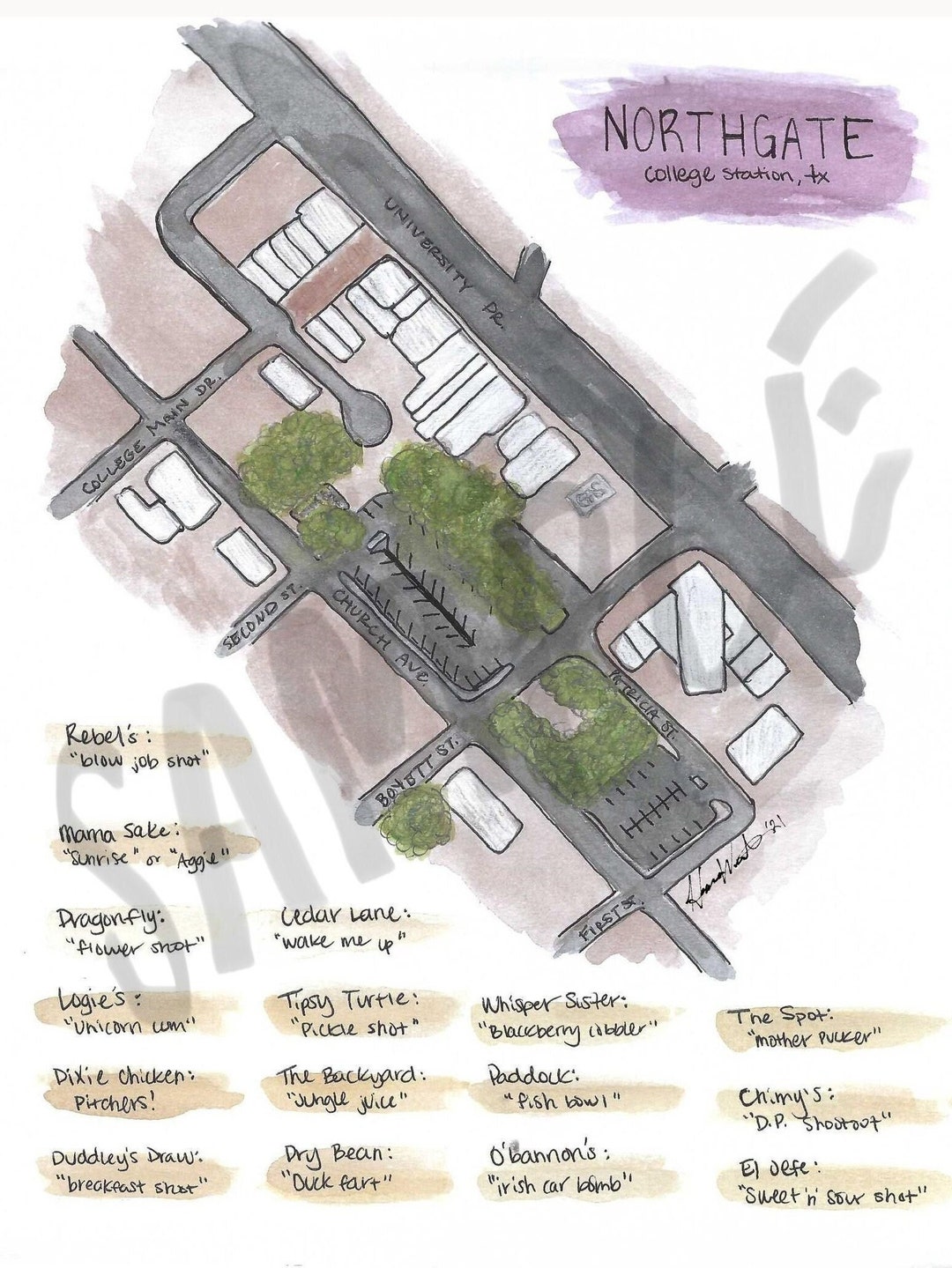 Texas A&M Art Print: Northgate Map - Etsy