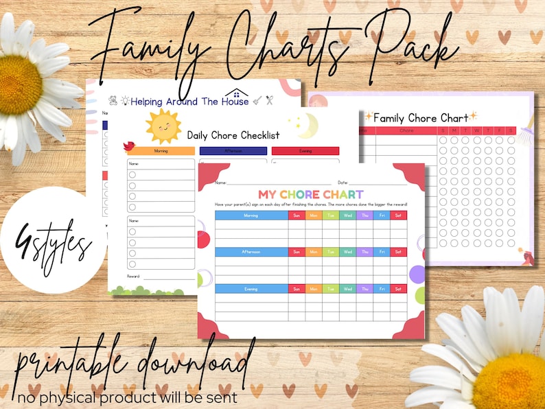 Printable Family Chore Charts, Kids Pet Care Checklist, Potty Training ...