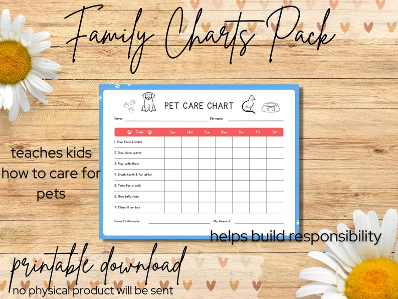 Printable Family Chore Charts, Kids Pet Care Checklist, Potty Training ...