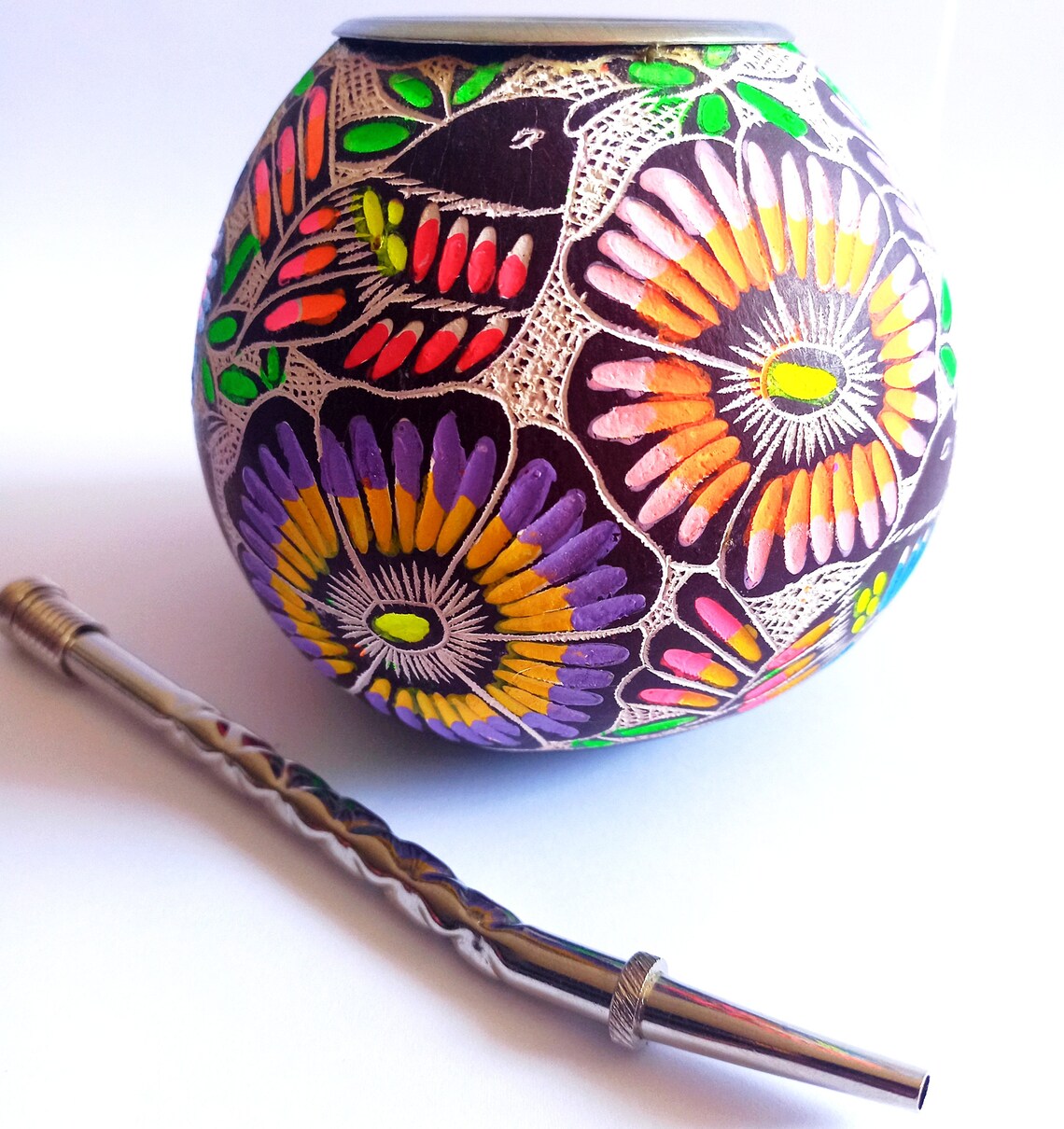 Mate Set, Yerba Mate Cup Gourd Calabash Lovely Patterns Straw - Etsy