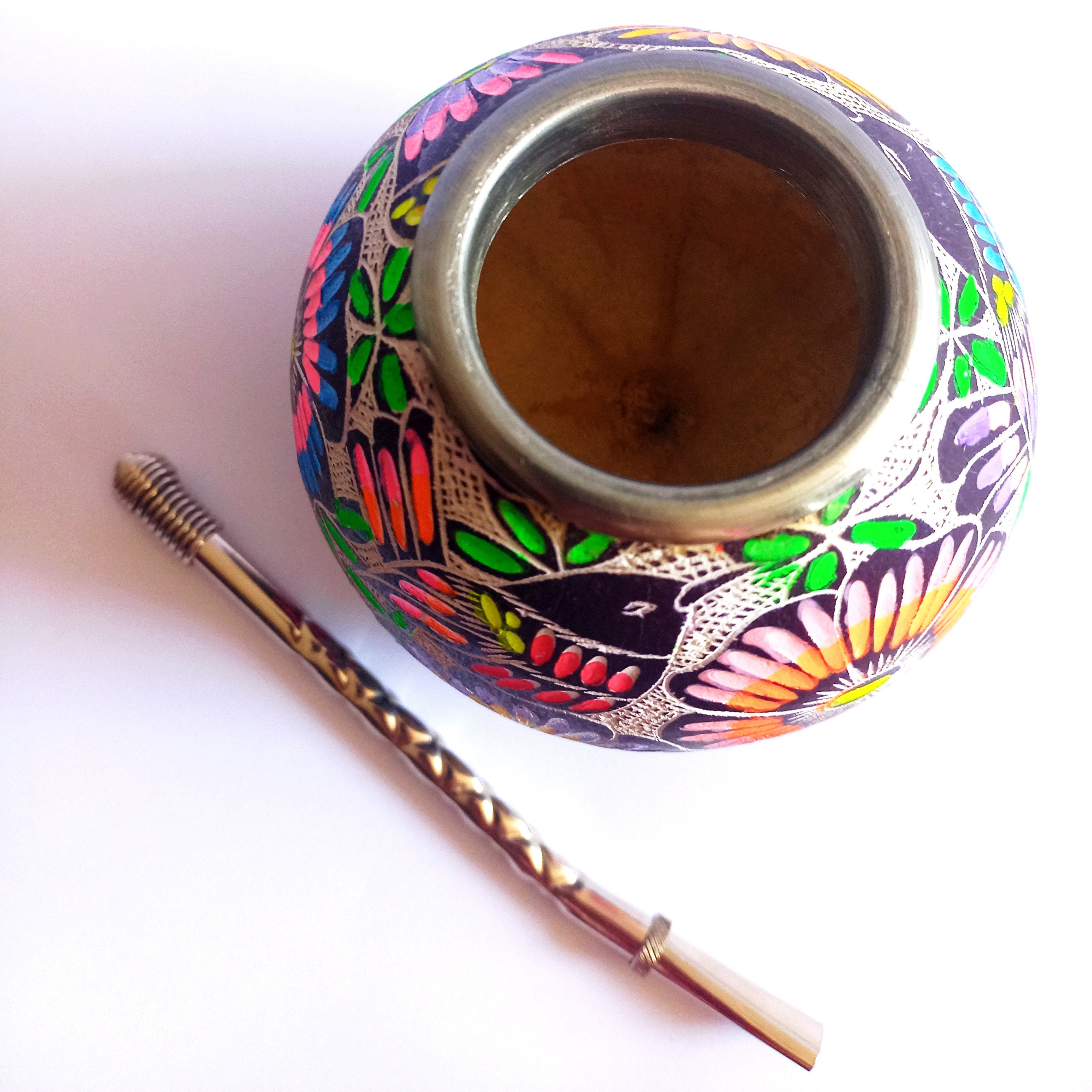 Mate Set, Yerba Mate Cup Gourd Calabash Lovely Patterns + Straw - Etsy