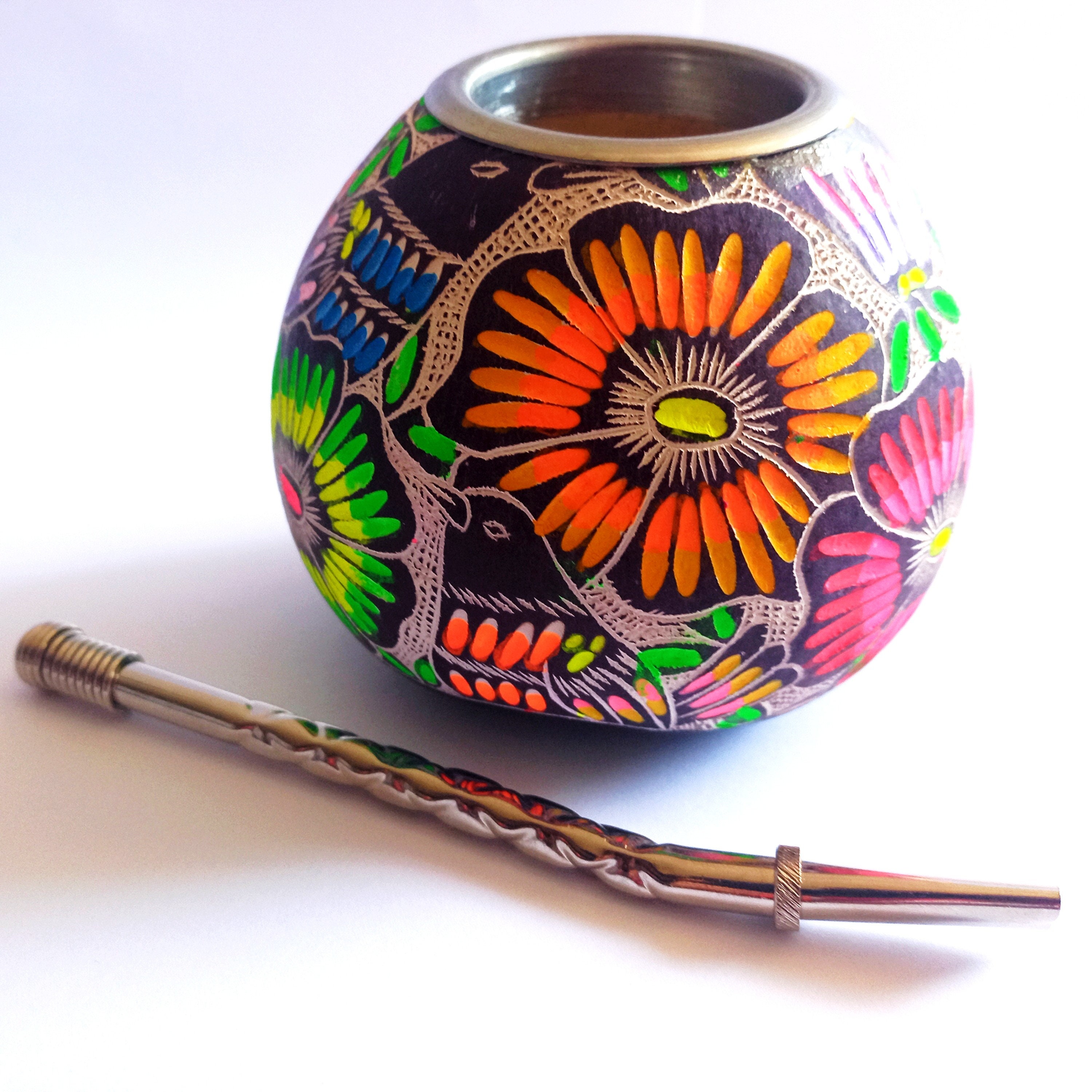 Mate Set, Yerba Mate Cup Gourd Calabash Lovely Patterns Straw - Etsy