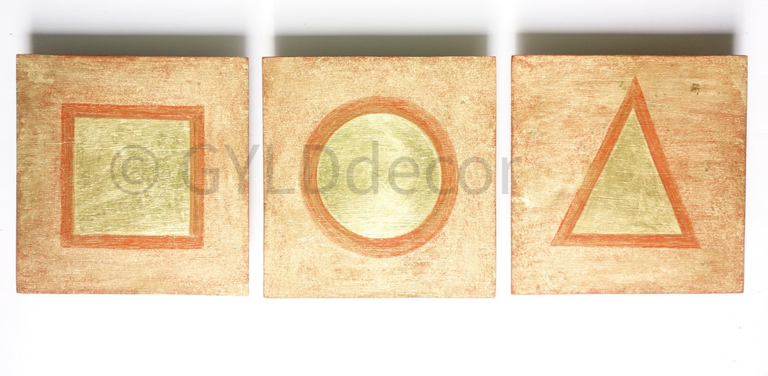 Shape Triptych Artwork - 22K Gold Leaf on Wood Panel - Etsy
