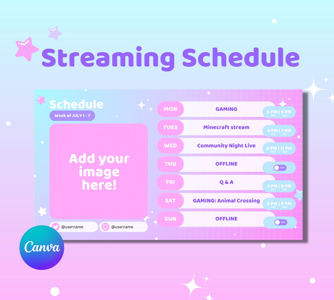 Vtuber Schedule Stream Schedule Vtuber Assets Canva Editable Template ...