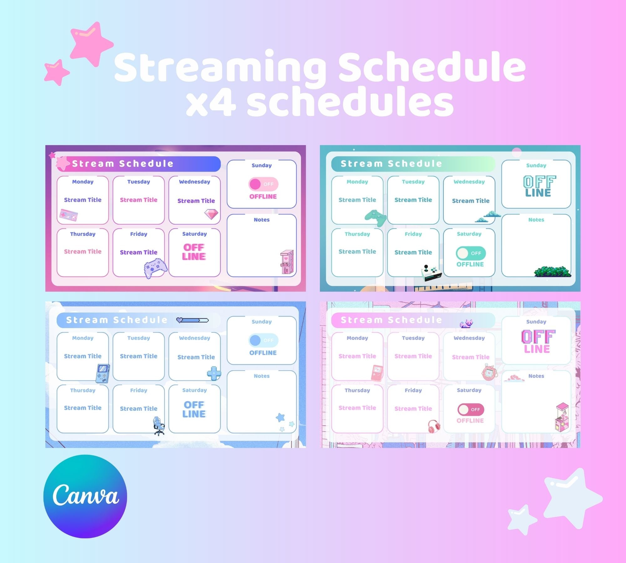 Vtuber Schedule Stream Schedule Vtuber Assets Canva Editable Template ...