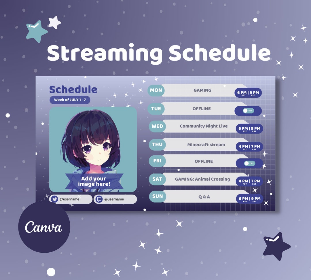 Vtuber Schedule Stream Schedule Vtuber Assets Canva - Etsy