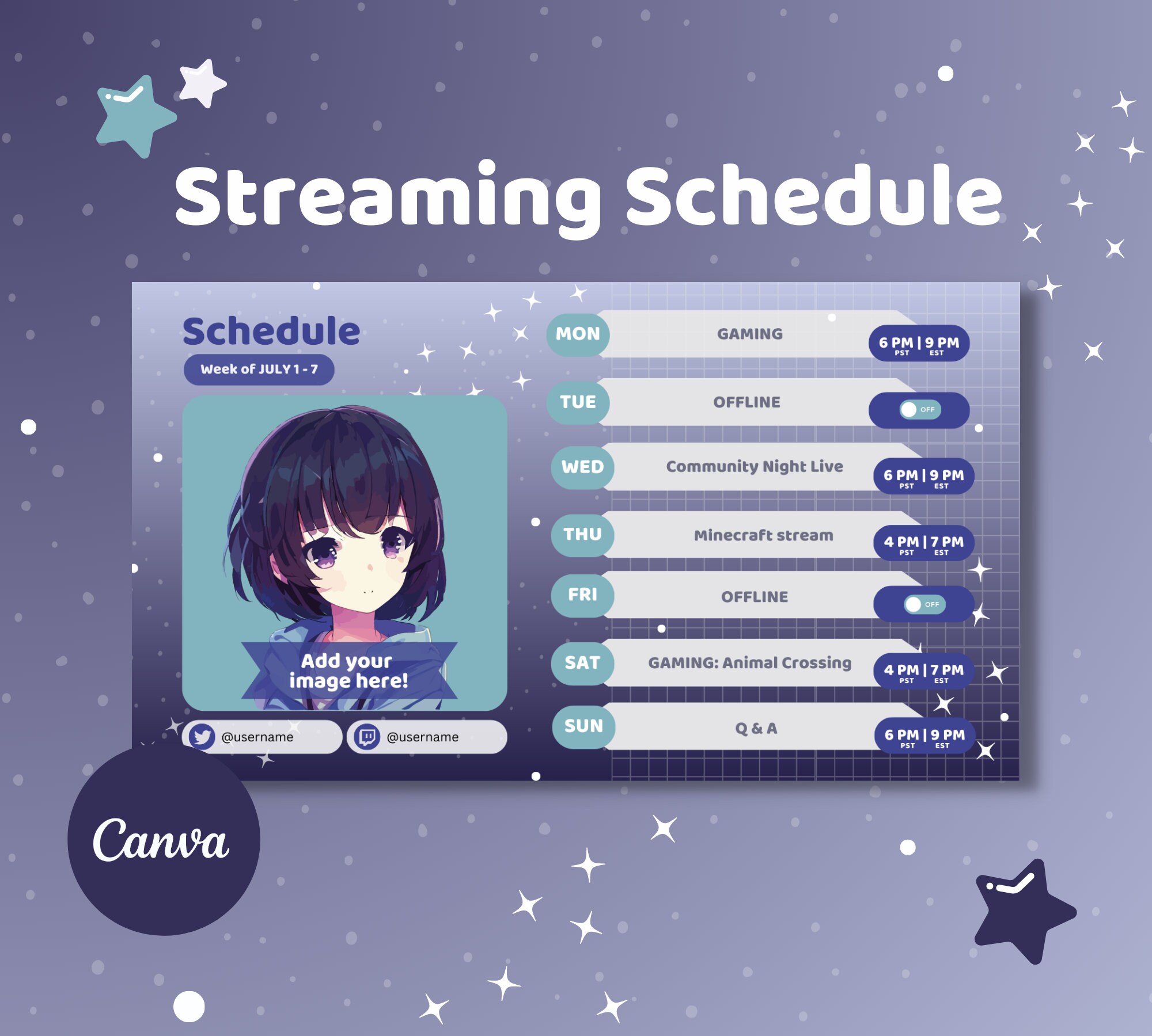 Vtuber Schedule Stream Schedule Vtuber Assets Canva - Etsy