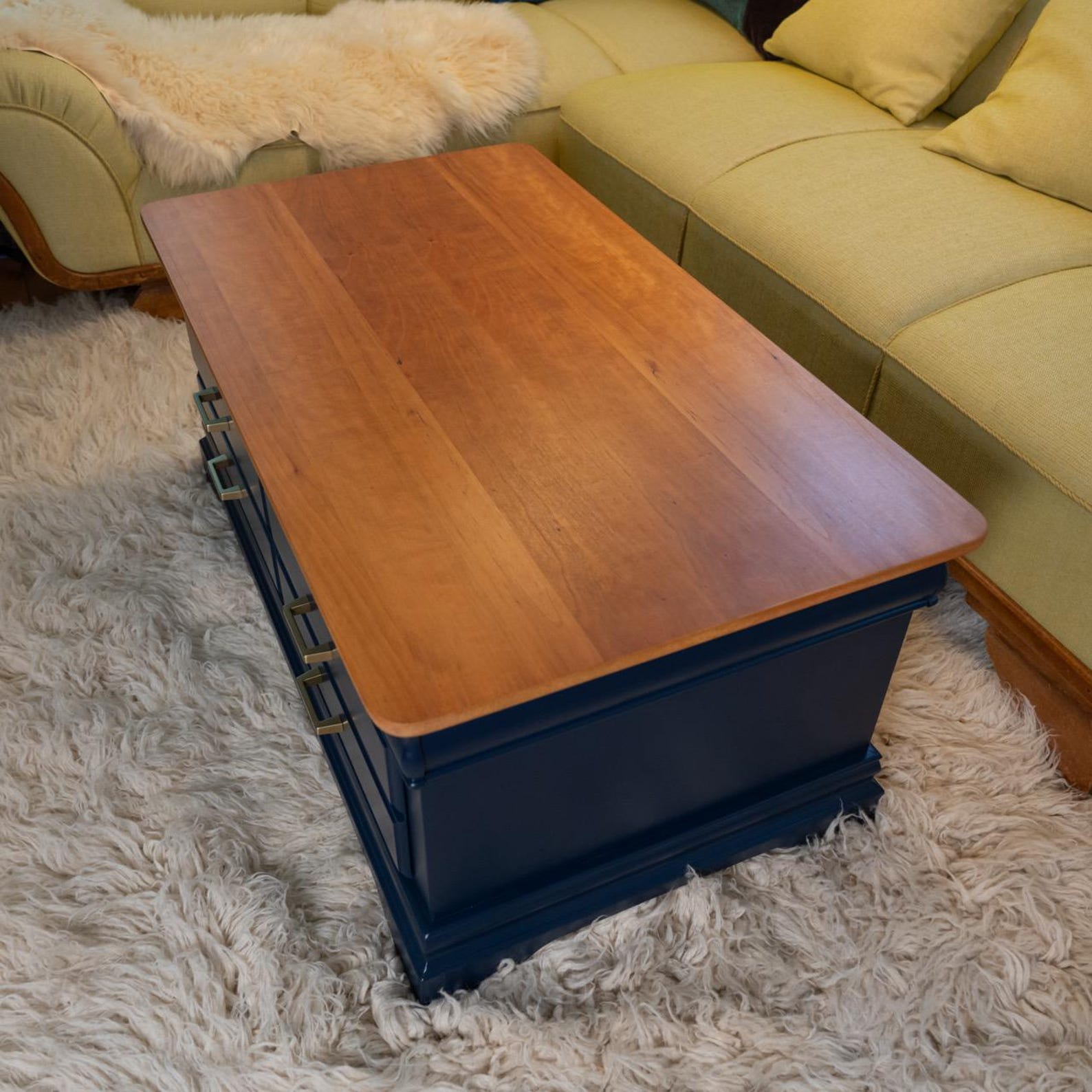 Refinished Solid Wood Navy Blue Coffee Table Home Decor, Cherry Top ...