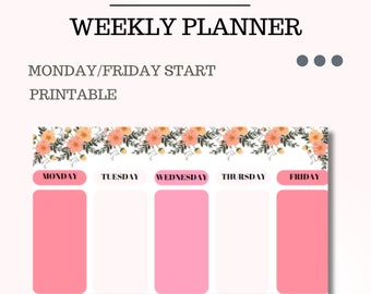 Weekly Planner Printable Landscape, Minimalist Weekly Schedule, Week at ...