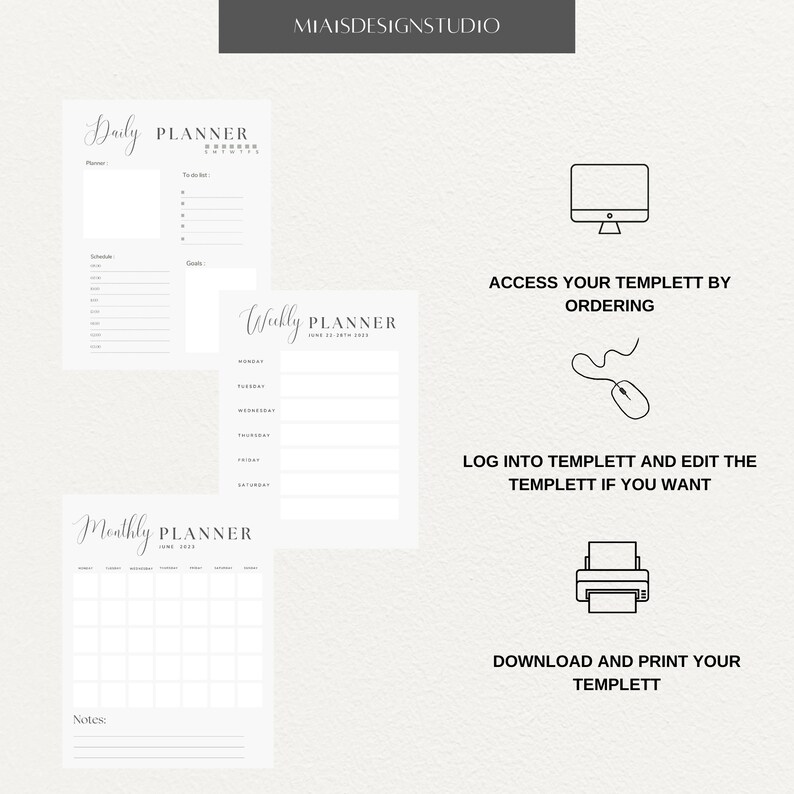 Simple Planner Bundle, Daily Planner, Weekly Planner, Monthly Planner ...
