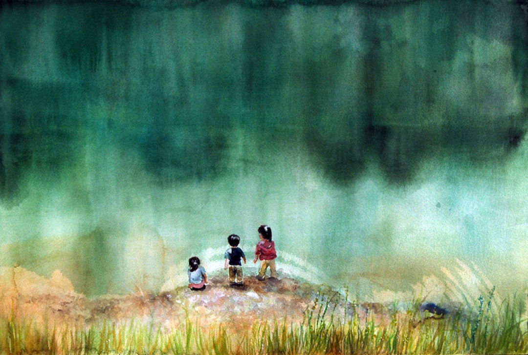 3 Children at the River | Artist - Jooby | Original Painting ...