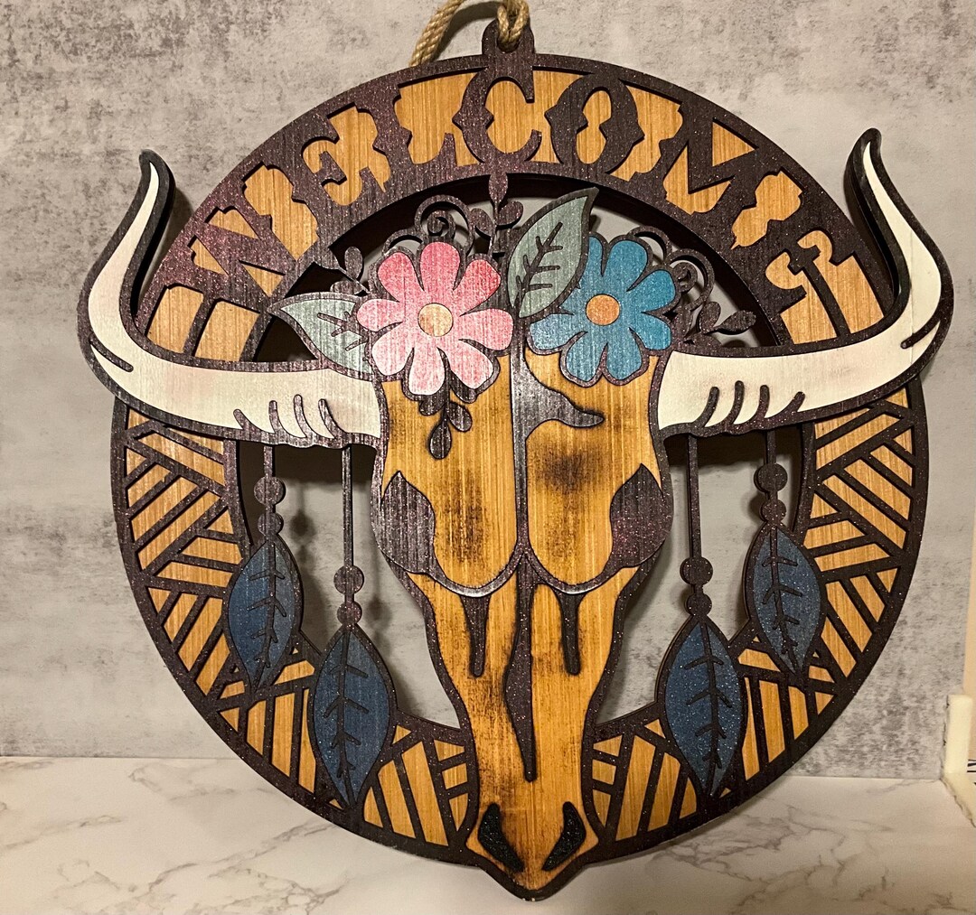 Pretty Cow Skull Welcome Sign - Etsy