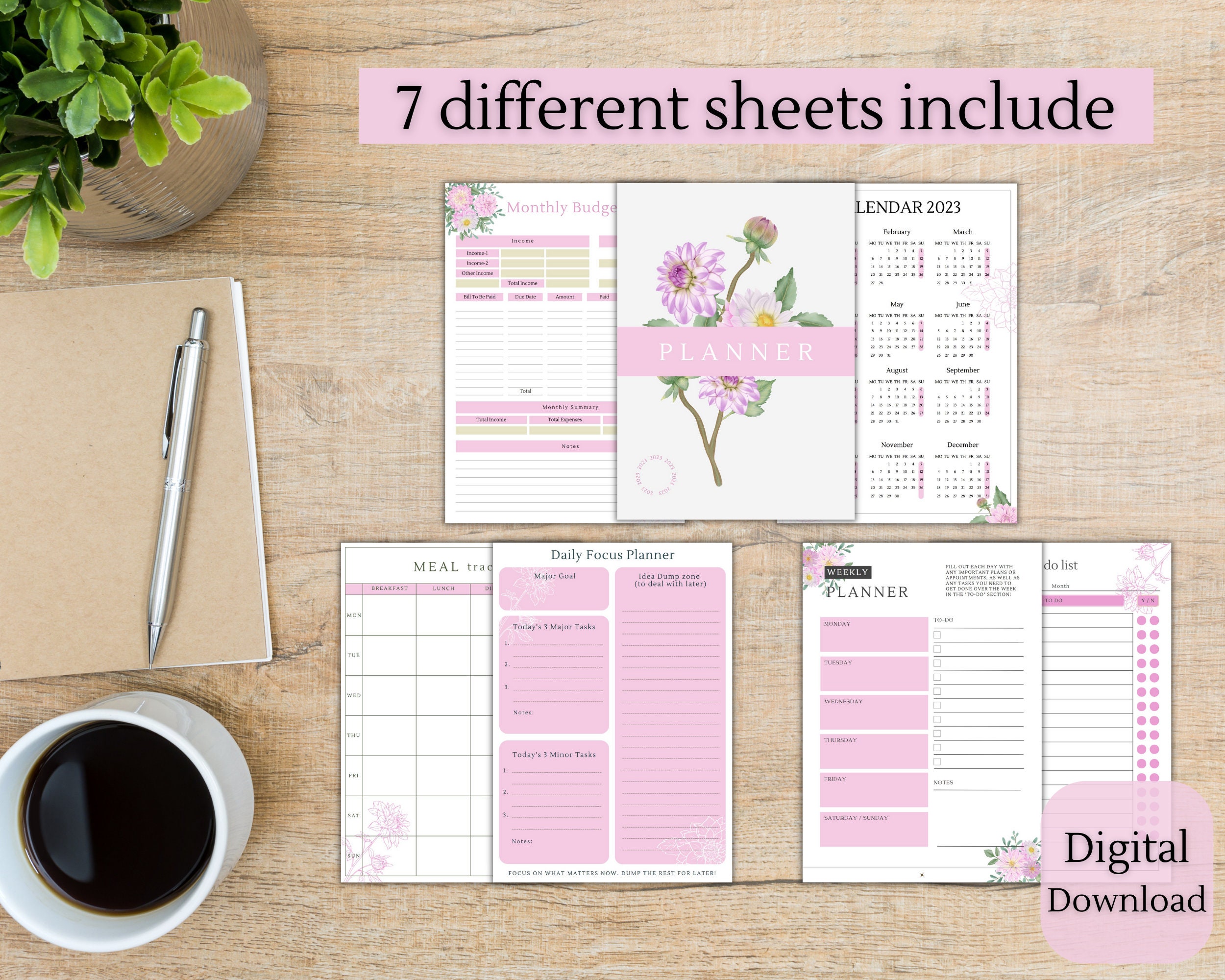 2023 Digital Planner, 2023 Printable Planner, Cute Pink Printable ...
