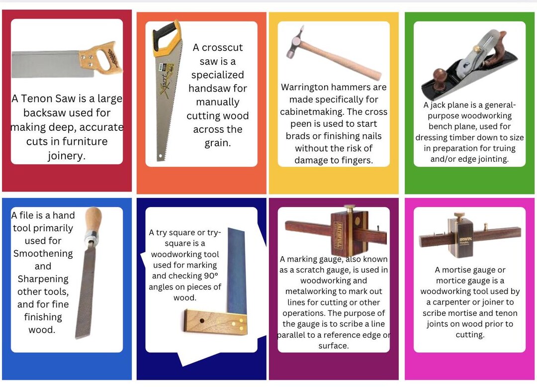Woodworking Hand Tools Flash Cards - Etsy