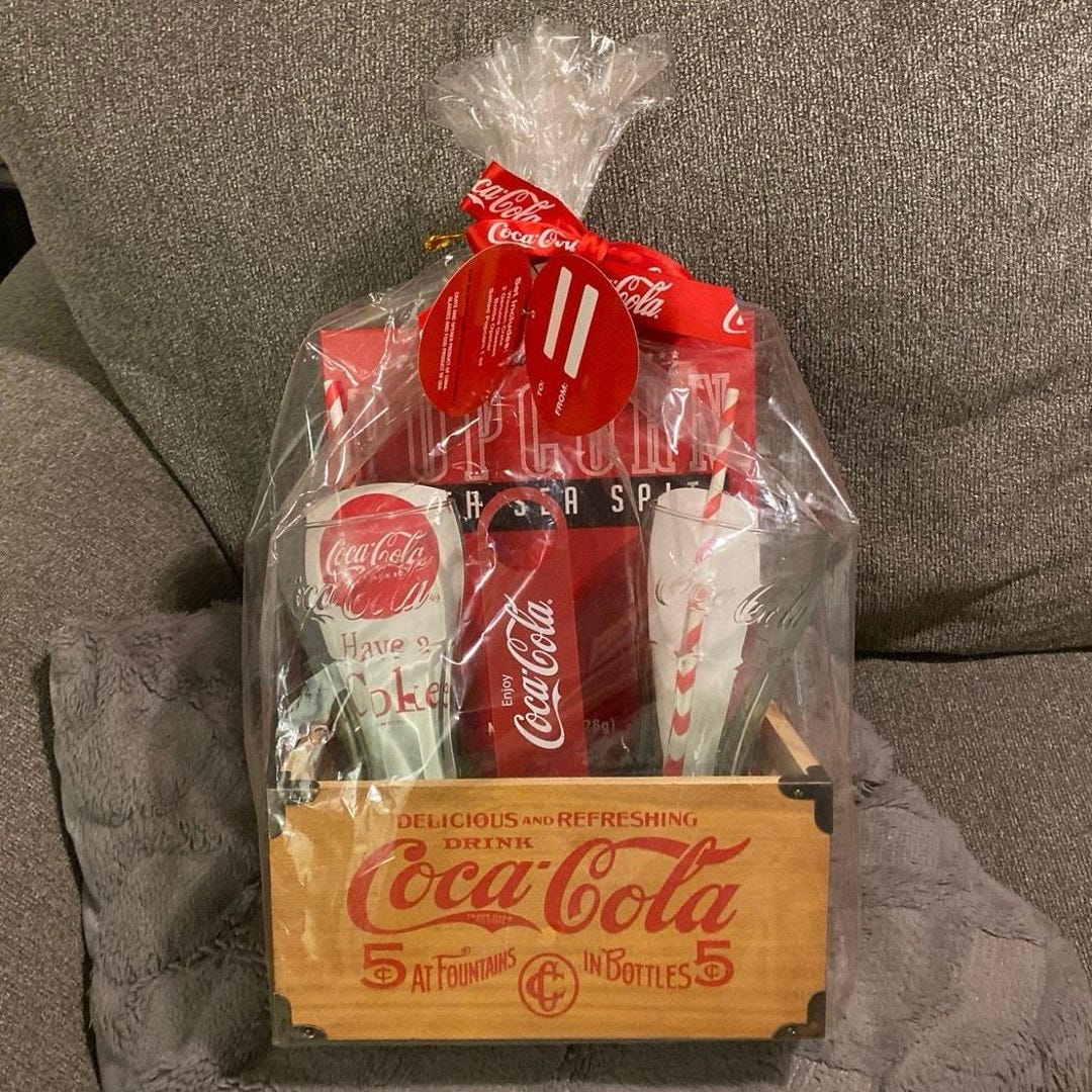 Coca Cola Gift Set Wooden Crate 2 Glasses Bottle Opener Vintage ...