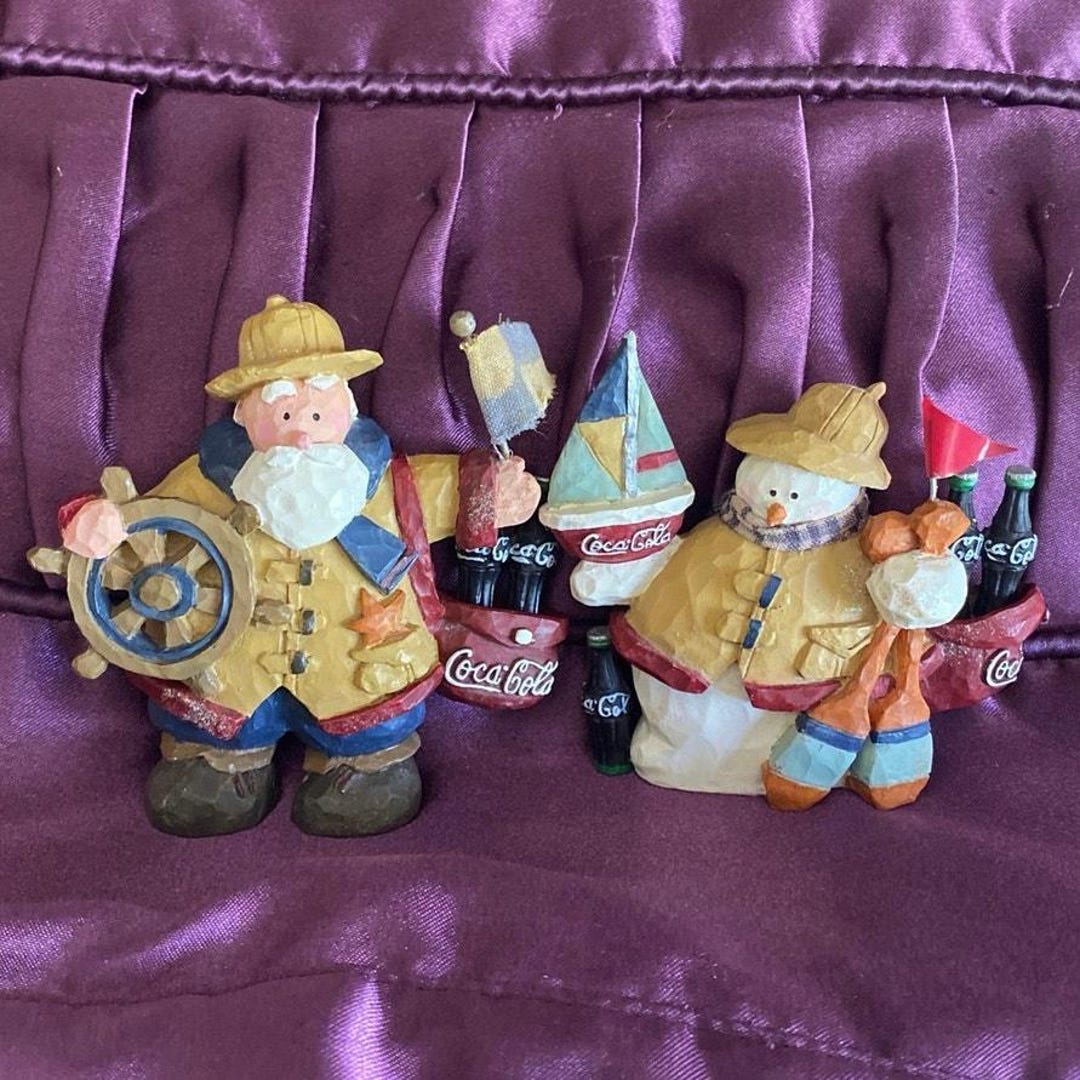 RARE HTF Two Vintage Coca-cola Fisherman Coca Cola Lot Figurine ...