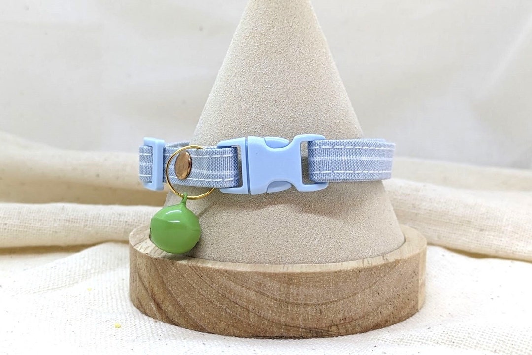 Striped Cat Collar: Light Blue Breakaway Collar With Bell - Etsy