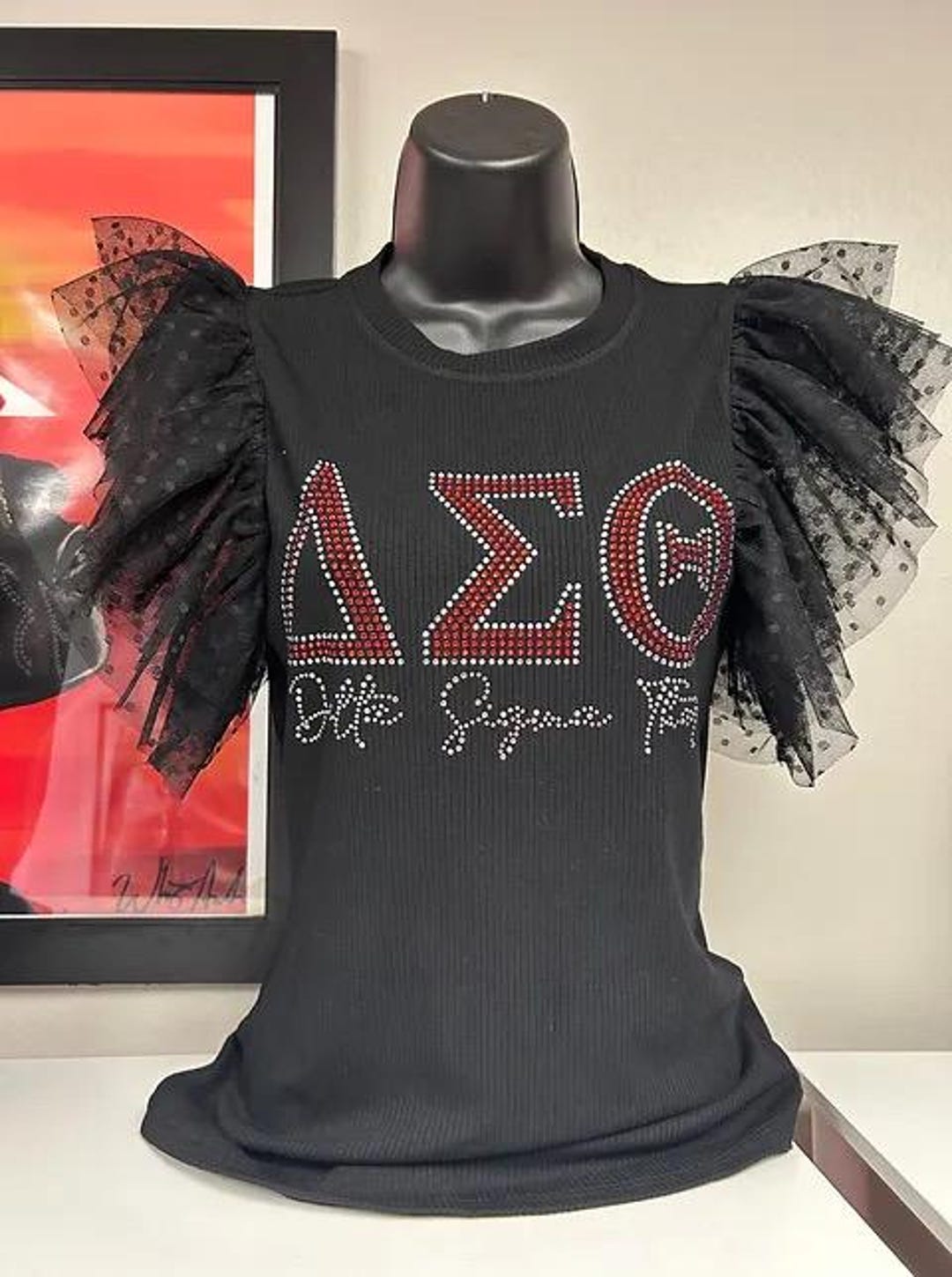 Delta Sigma Theta Rhinestone Sheer Sleeve Top - Black - Etsy