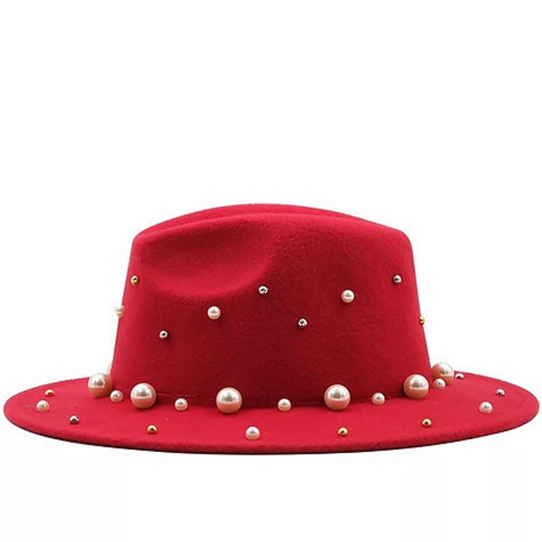Red Fedora With Pearls - Etsy