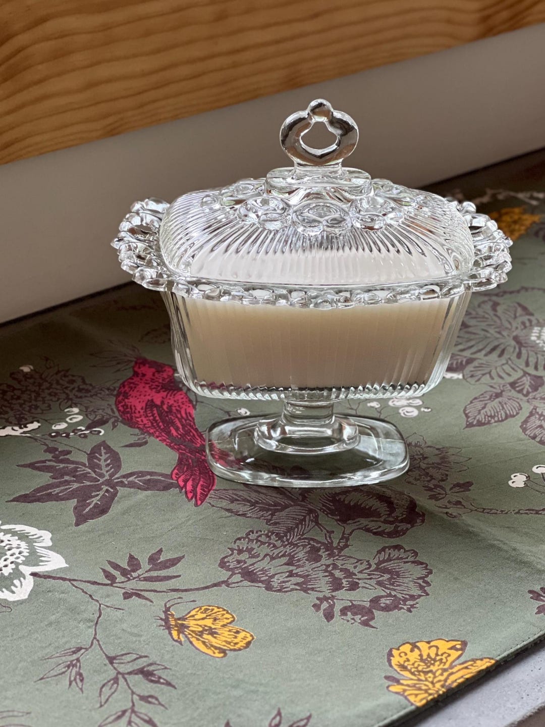 Vintage Clear Indiana Glass Lace Edge Candy Box With Lid Hand Poured ...