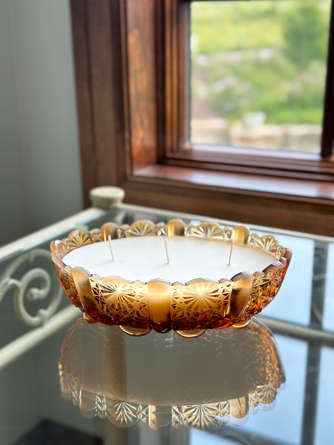 Vintage Fenton Amber Daisy Button Dish Hand Poured Scented Soy - Etsy