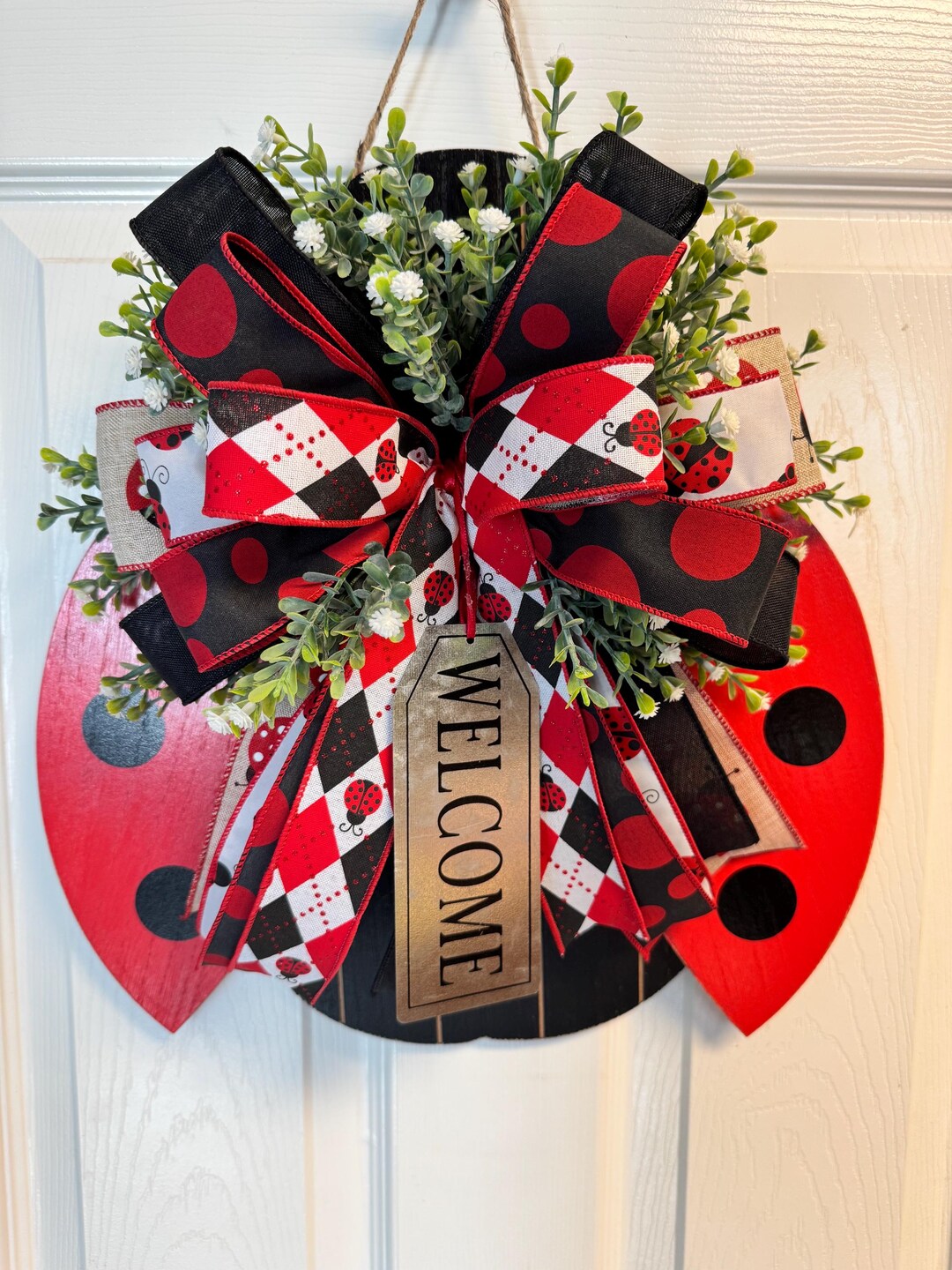 Ladybug Door Hanger, Welcome Door Hanger, Ladybug Welcome Door Hanger ...