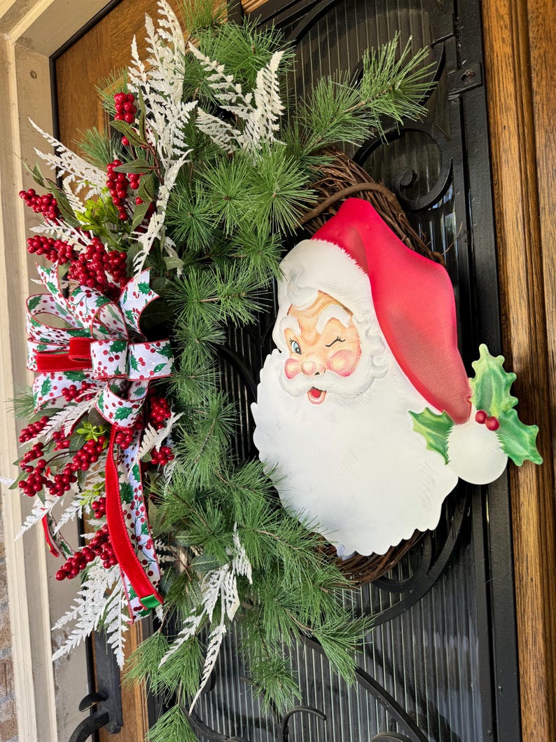 Santa Claus Wreath for Door, Winking Santa Wreath, Christmas Wreath ...