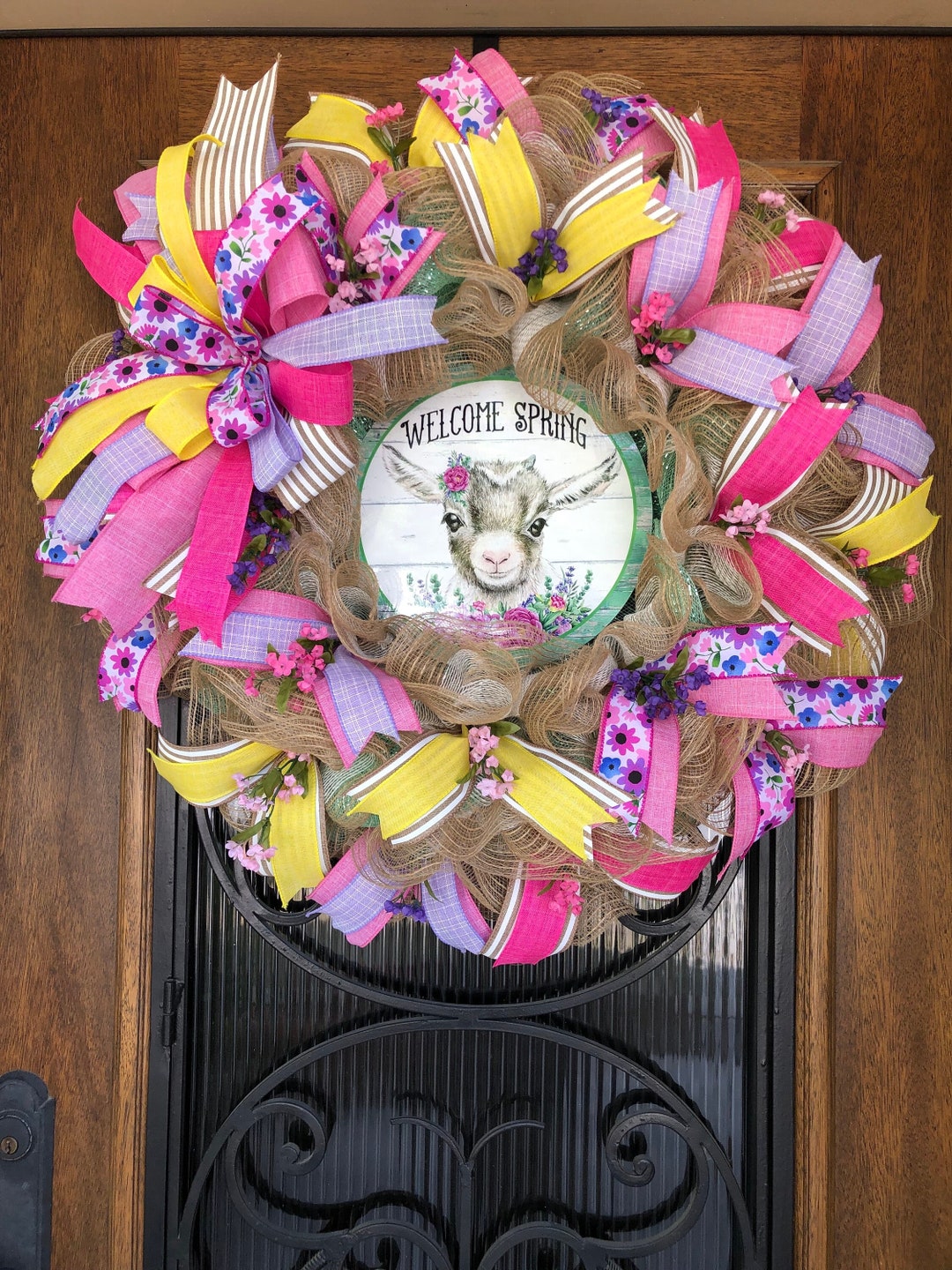 Spring Wreath for Door, Welcome Spring Wreath, Spring Porch Decor ...