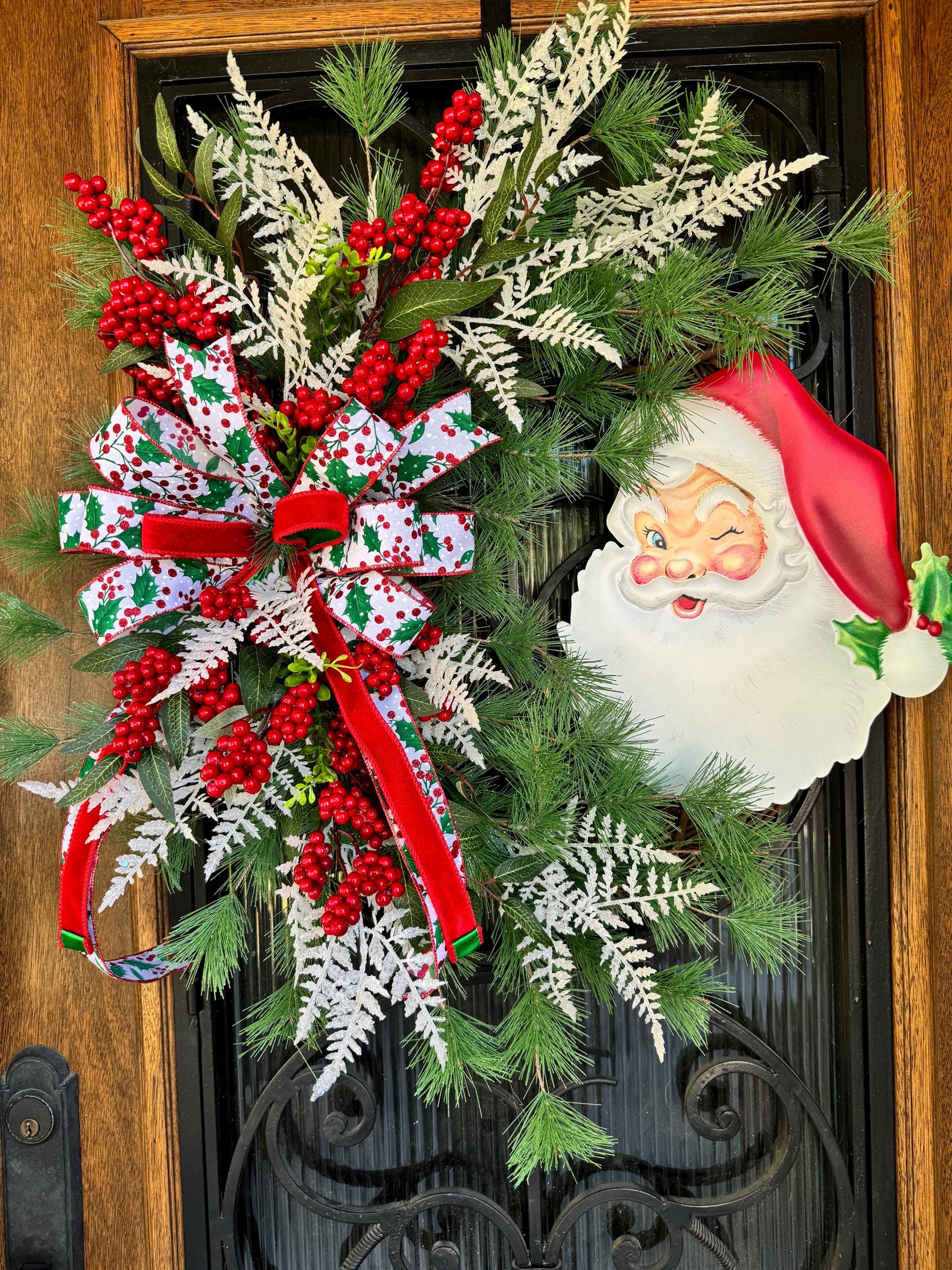 Santa Claus Wreath for Door, Winking Santa Wreath, Christmas Wreath ...