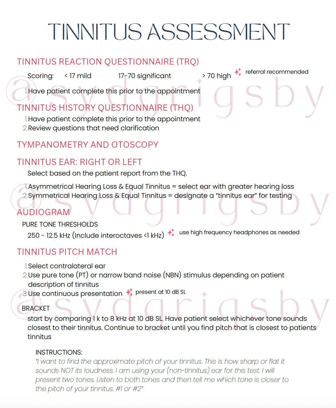 Audiology Tinnitus Assessment - Etsy