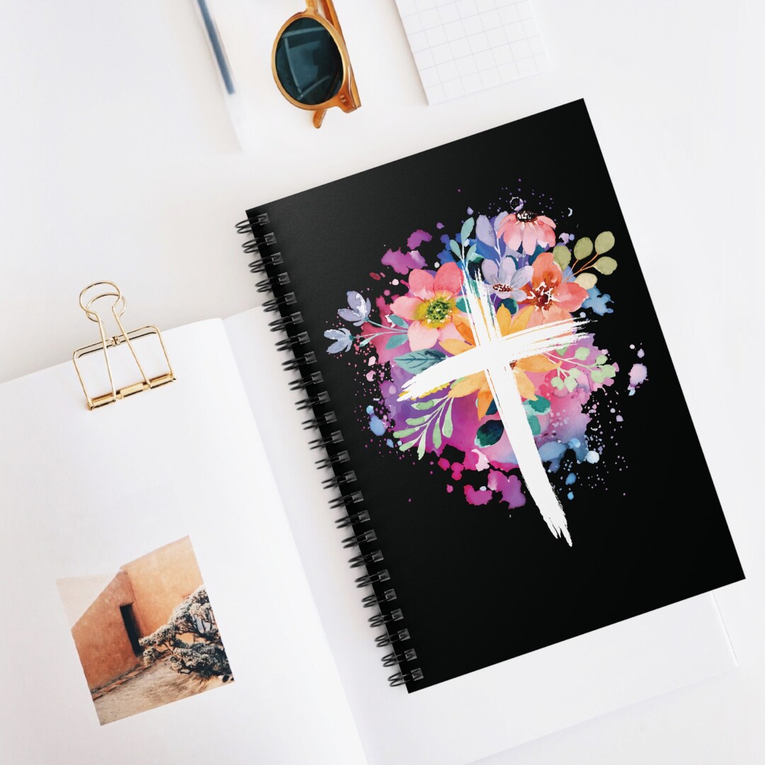 Christian Women's Faith Journal, Floral Design With Cross, Bright ...