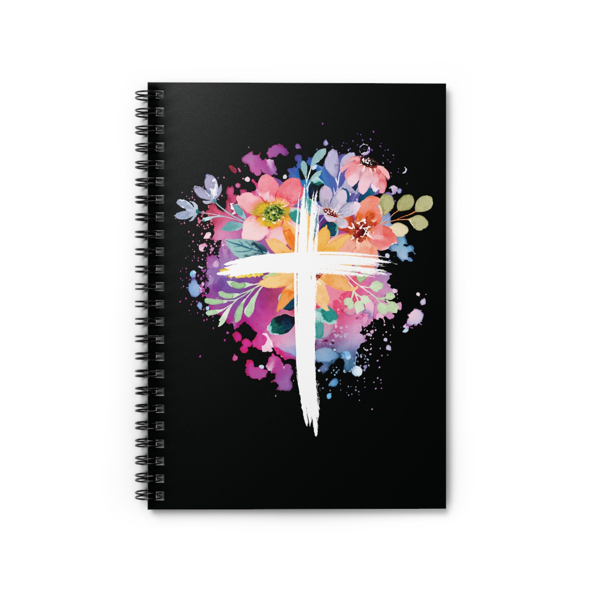 Christian Women's Faith Journal, Floral Design With Cross, Bright ...