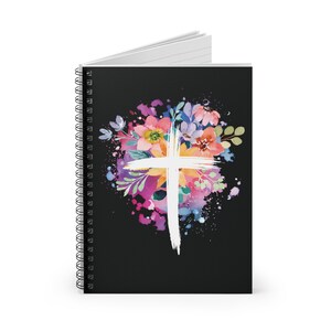 Christian Women's Faith Journal, Floral Design With Cross, Bright ...