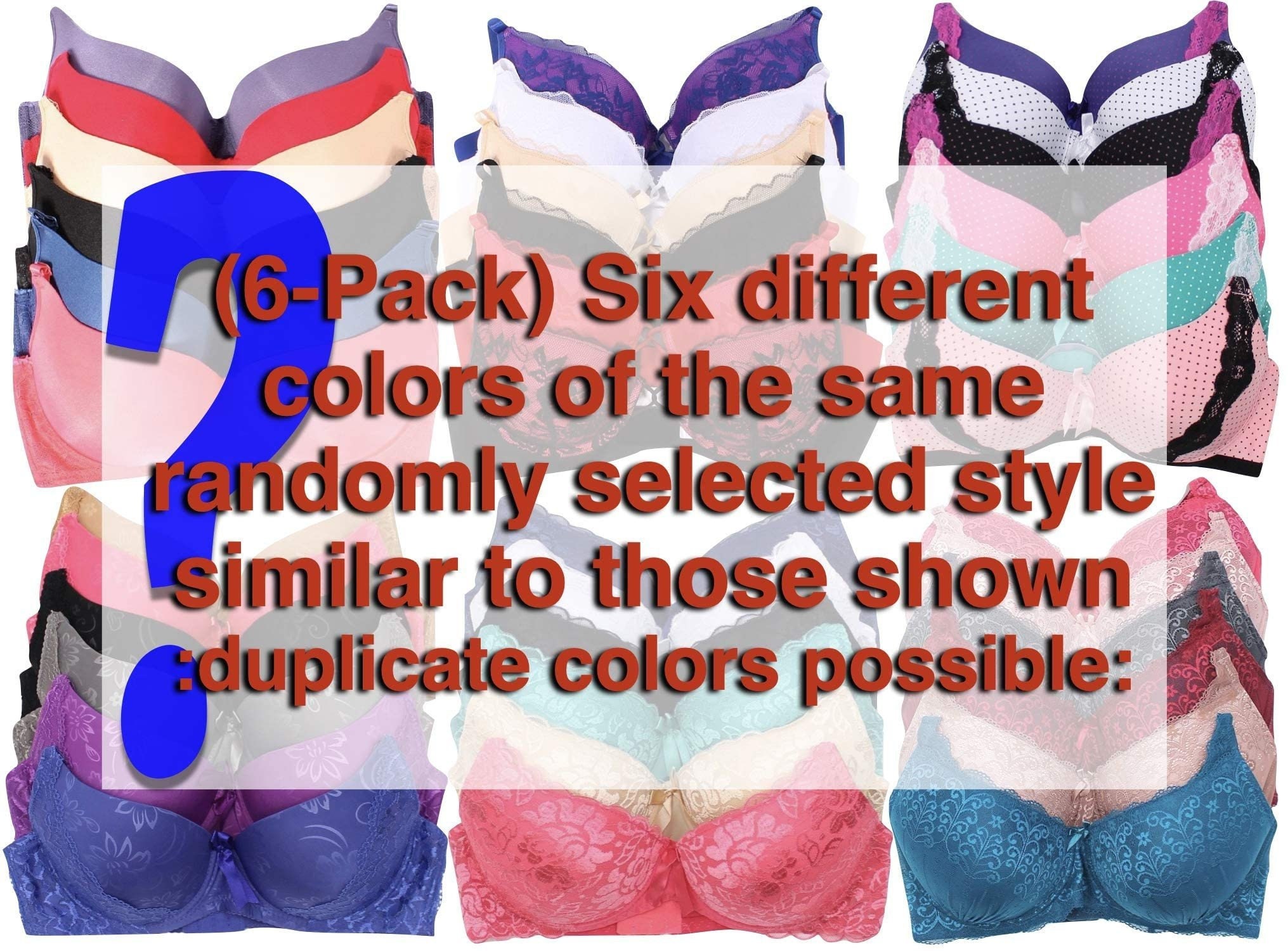 Tobeinstyle Women's Pack of 6 Random Assorted Print Bras (sizes 30A to ...