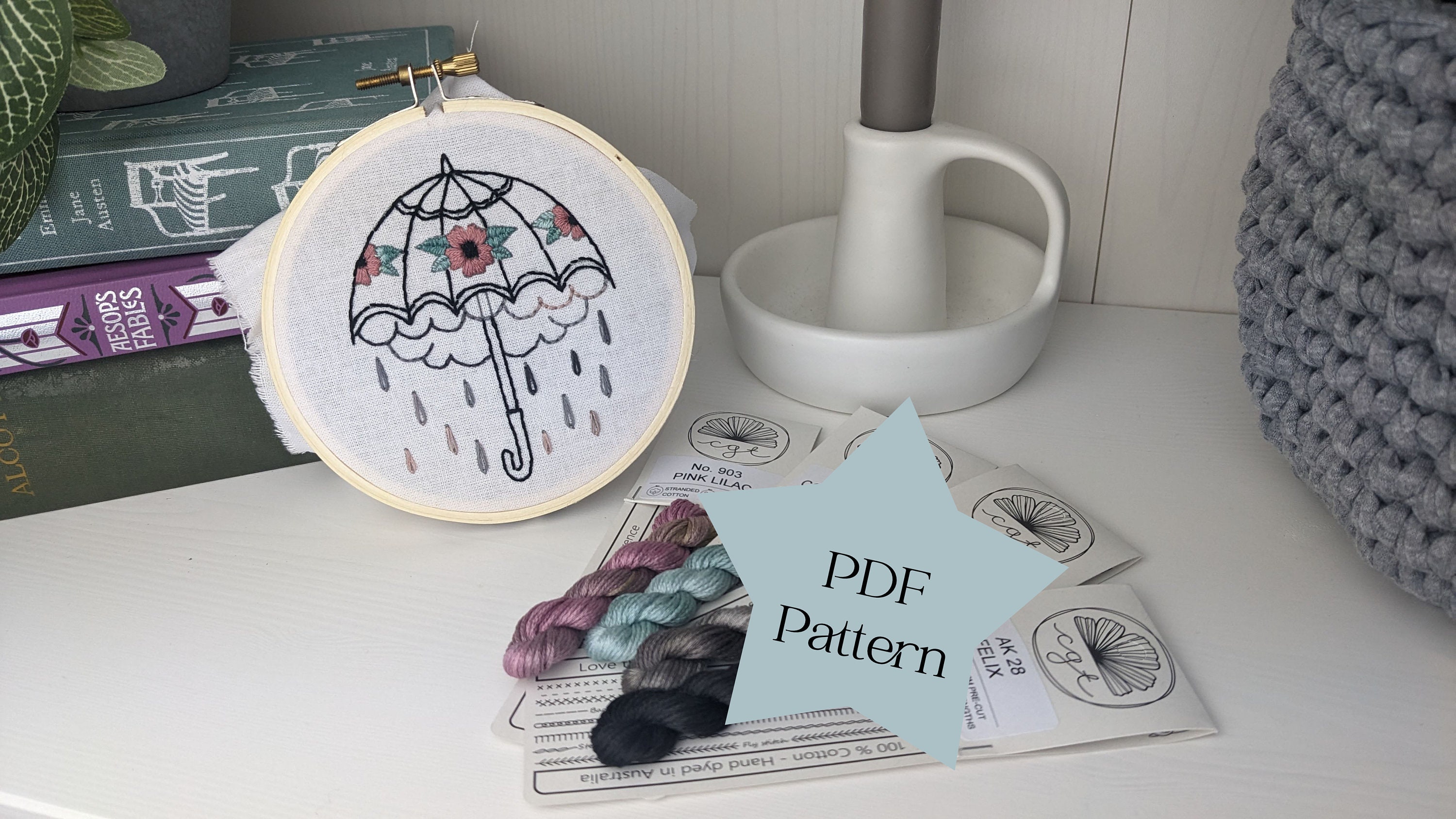 Beginner Embroidery PDF Pattern | Tattoo Style Umbrella Altcore ...