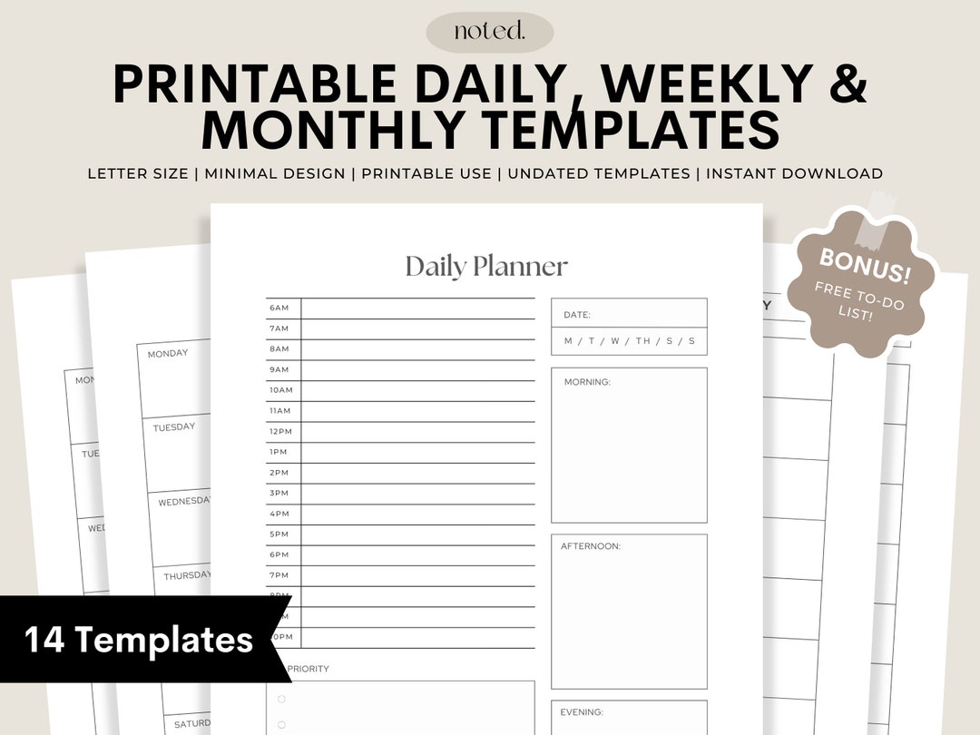 Undated Monthly Planner Template, Daily, Weekly, Monthly, Productivity ...