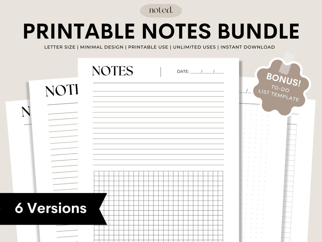 Printable Notes Page, Lined Notes Template, Note Taking, Writing Paper ...