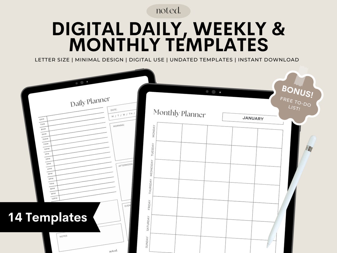 Undated Digital Planner Templates: Daily, Weekly, Monthly - Etsy