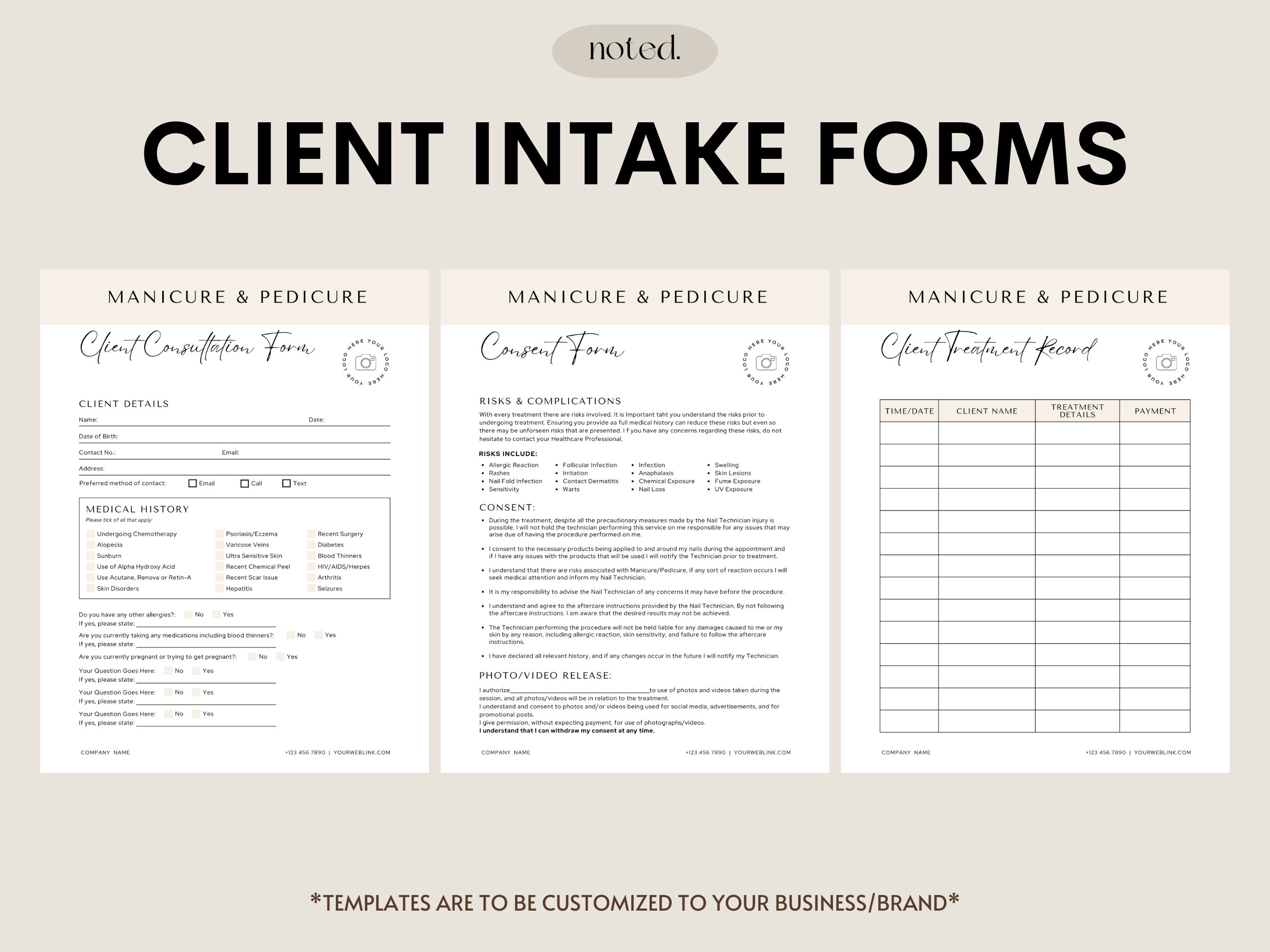 Nail Technician Forms, Editable Templates, Canva, Esthetician Form ...