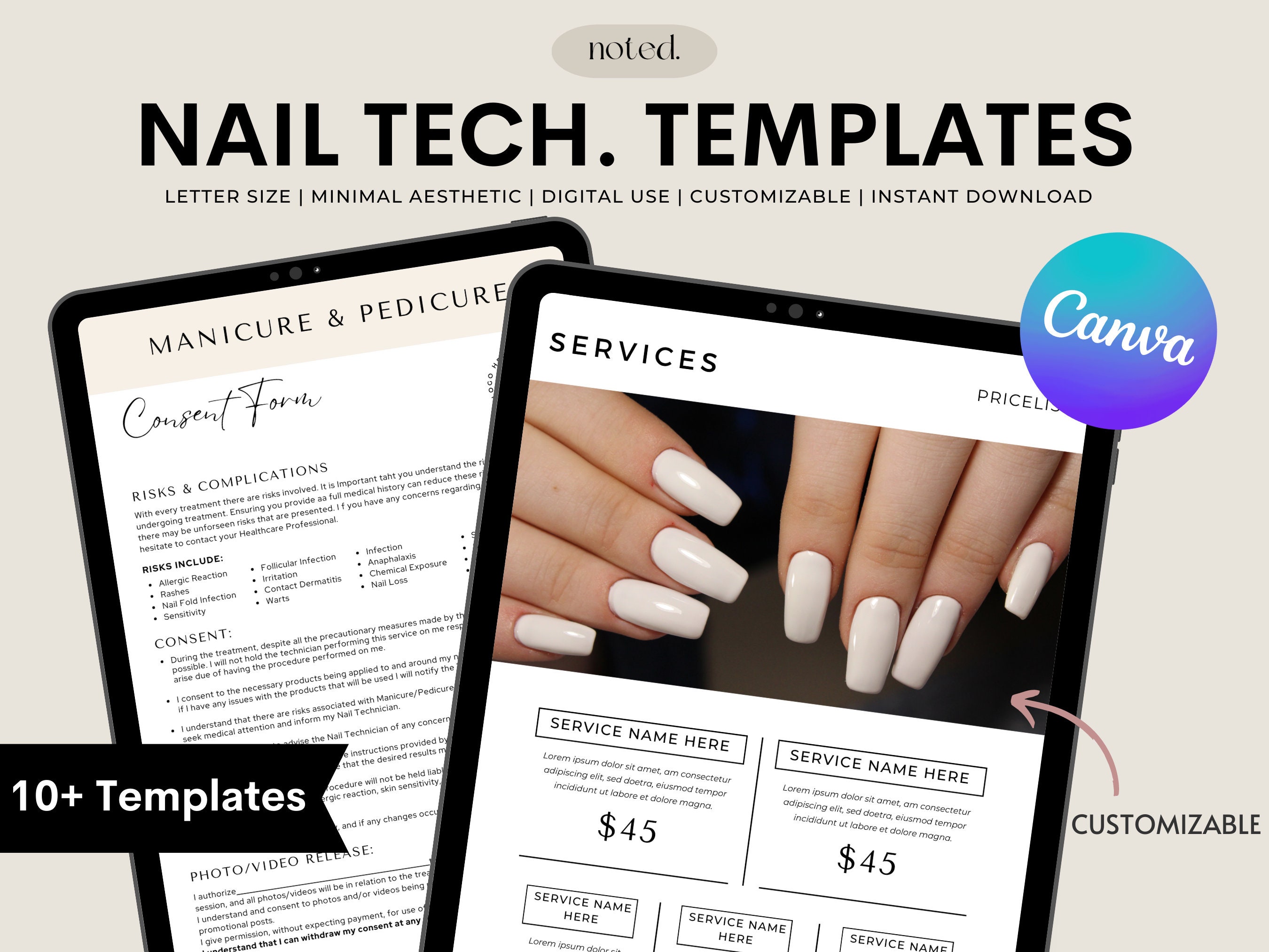 Nail Technician Forms, Editable Templates, Canva, Esthetician Form ...