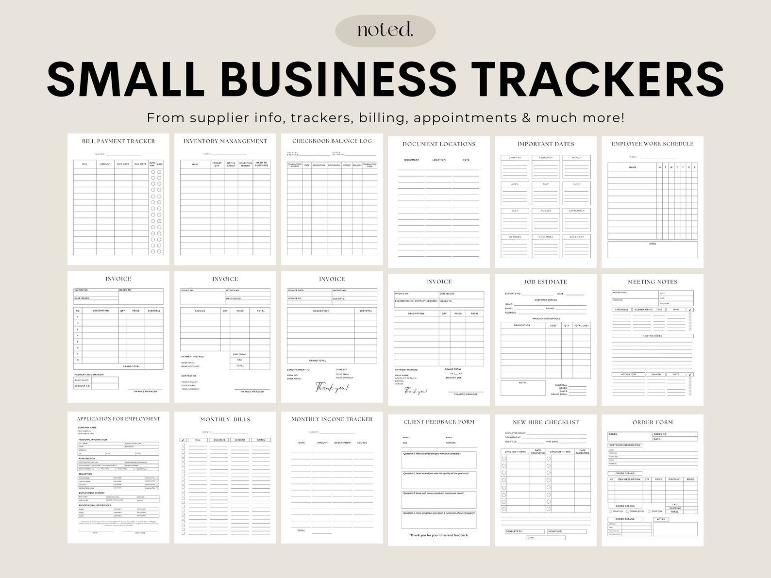 Printable Business Templates, Small Business Bundle, Business Form ...