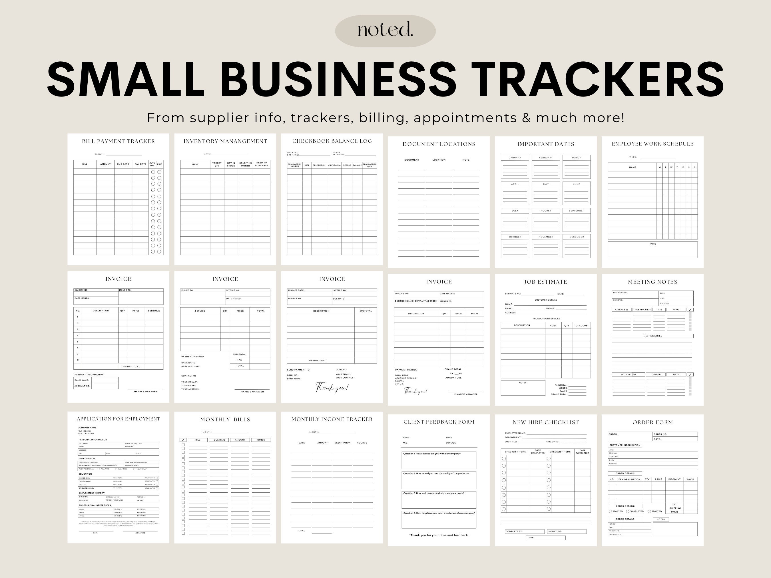 Printable Business Templates, Small Business Bundle, Business Form ...